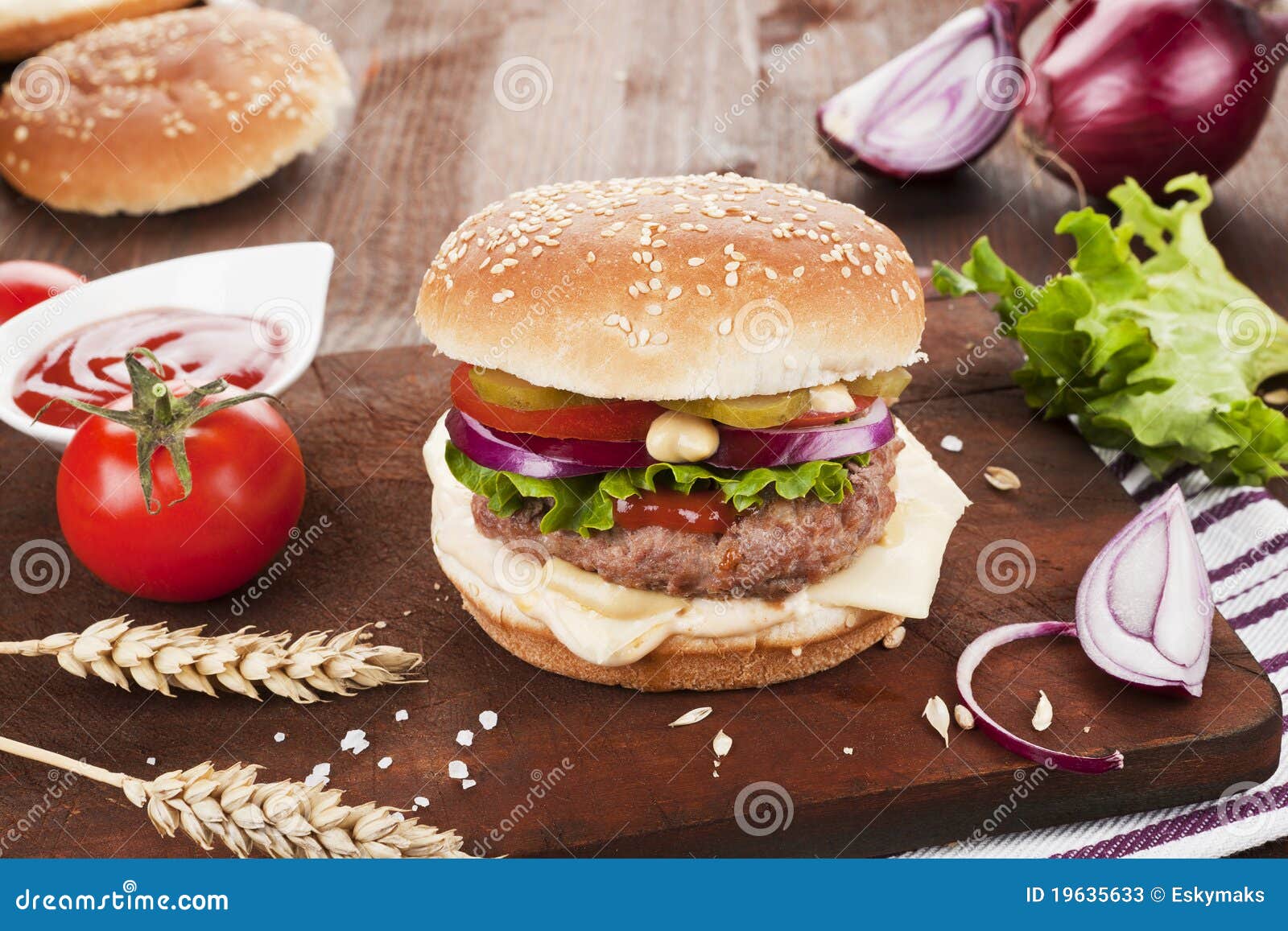 Country style hamburger. stock image. Image of fast, rustical - 19635633