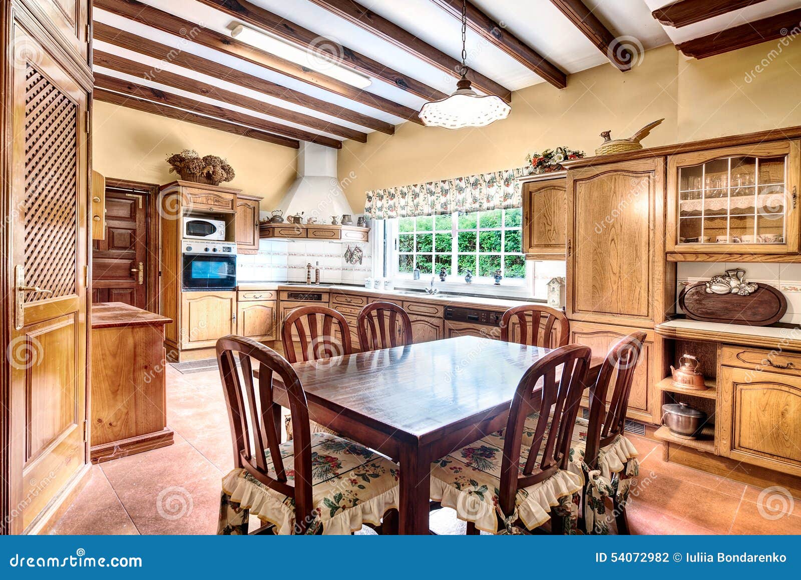 Country Style Kitchen with Dining Room Stock Photo - Image of dining ...