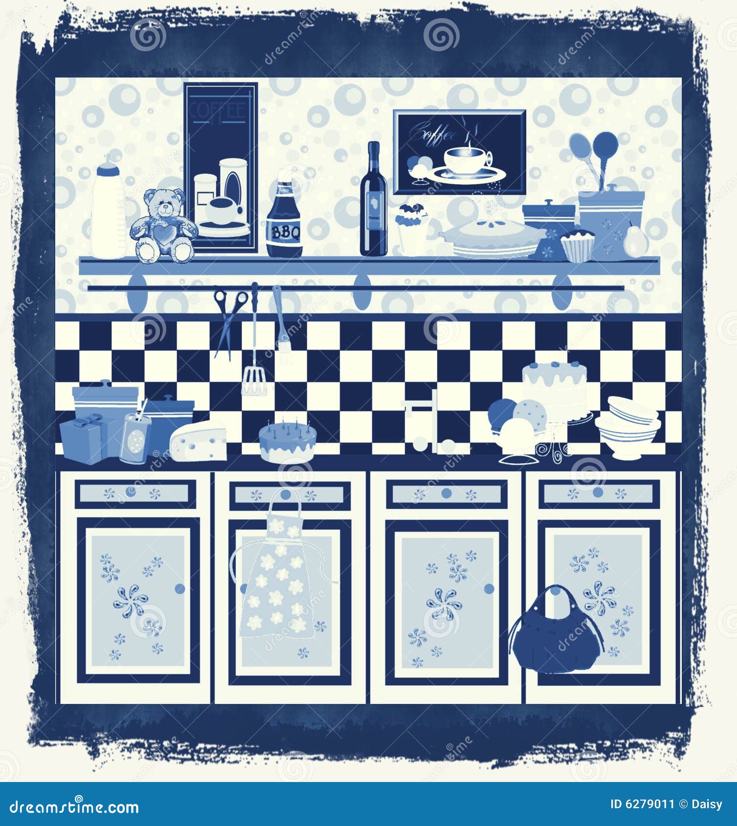 Country Style Retro Kitchen Design Stock Illustration - Illustration of ...