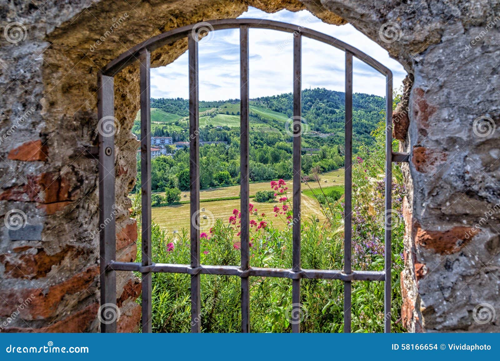 Country Views through Iron Grating Medieval Window Stock Photo - Image ...