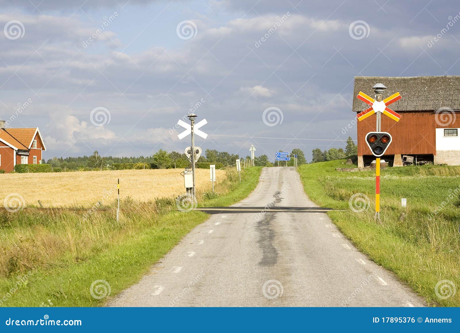 Countryroad with Old Railroad Crossing Stock Photo - Image of skaraborg ...