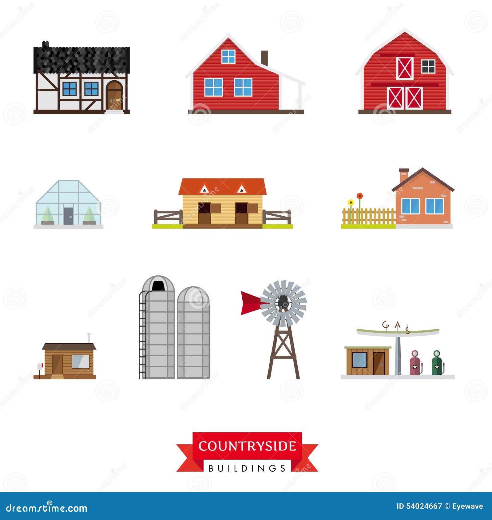 Countryside Buildings Vector Set Stock Vector - Illustration of rural ...