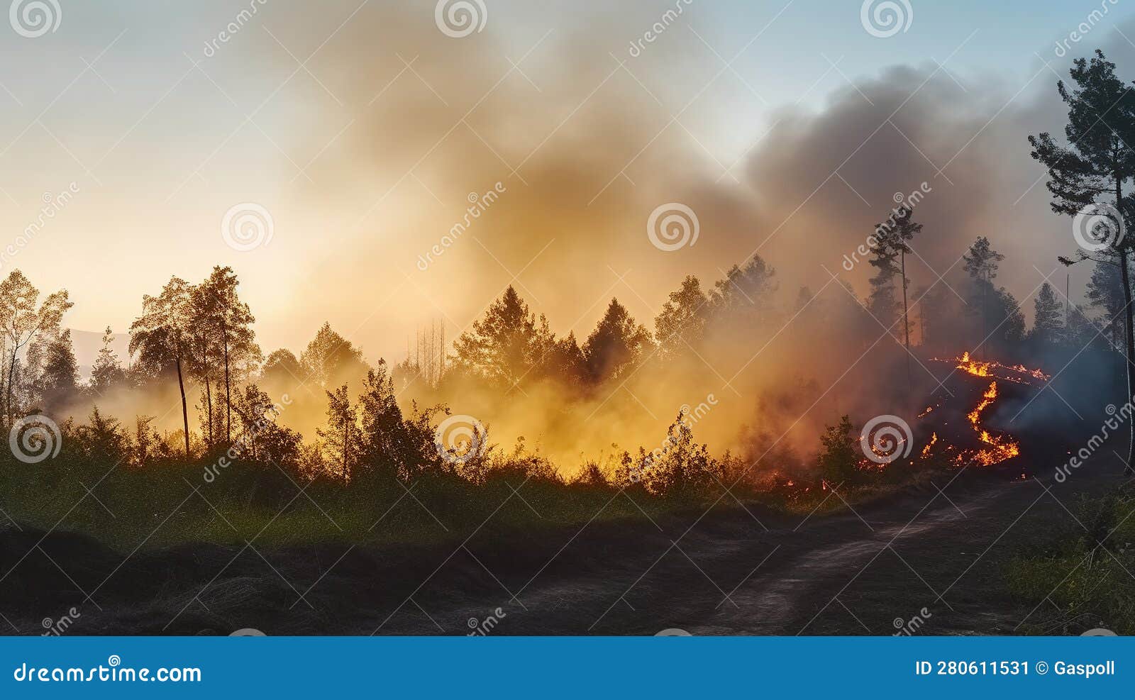 Countryside Forest with Cloudy Sky Covered by Fire Smoke during the ...