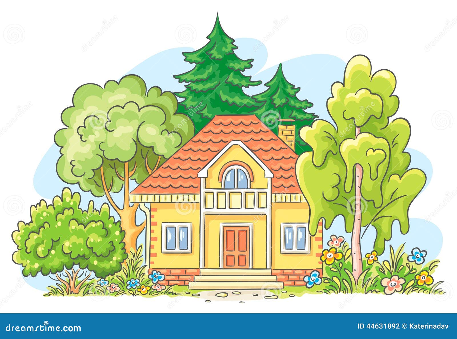 Countryside House Color Vector Illustration. Family House, Two Storey ...