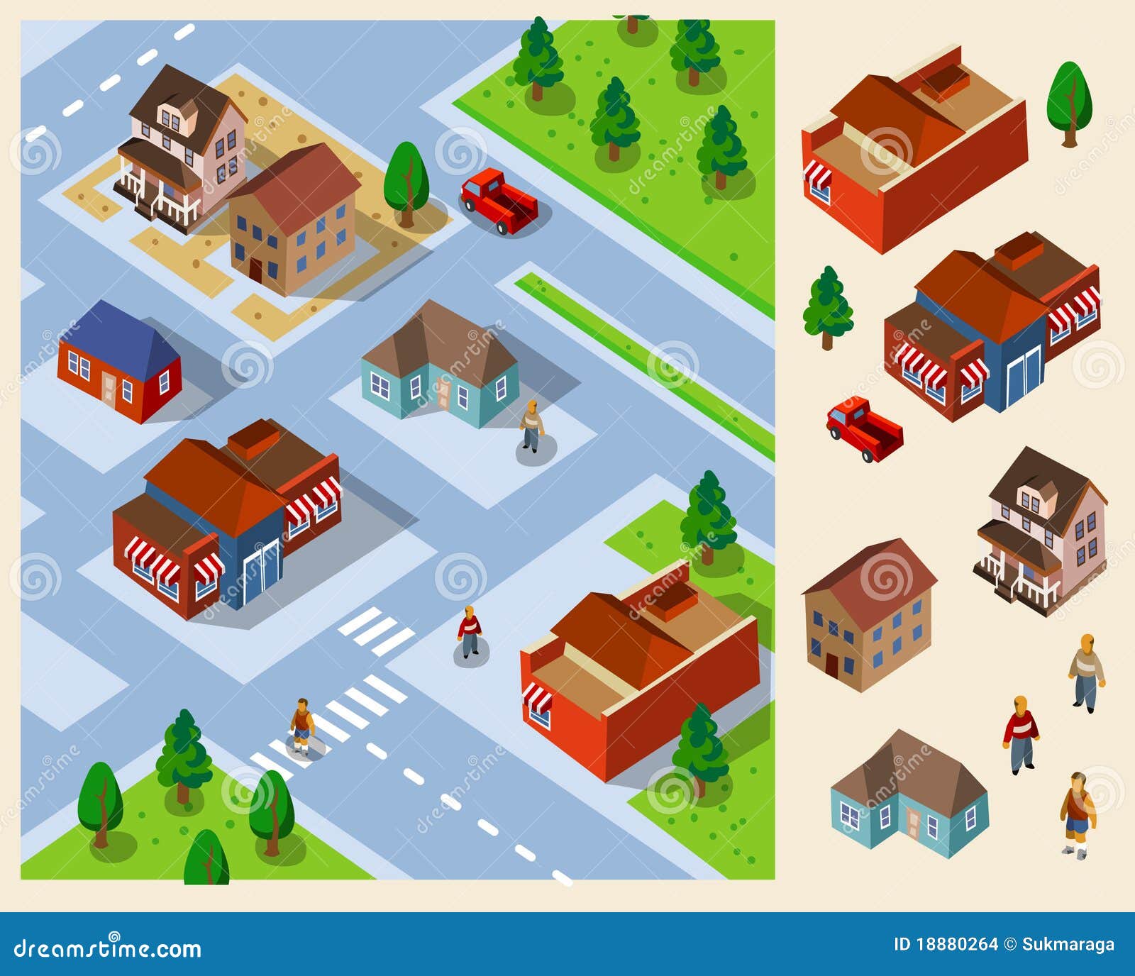 Neighborhood Isometric Cartoon Vector | CartoonDealer.com #18283375