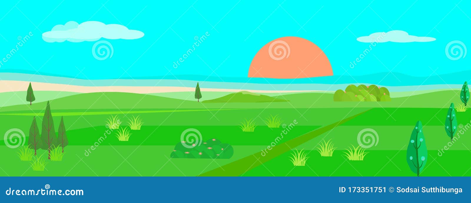Countryside Landscape Background Pattern Vector Panorama Illustration ...