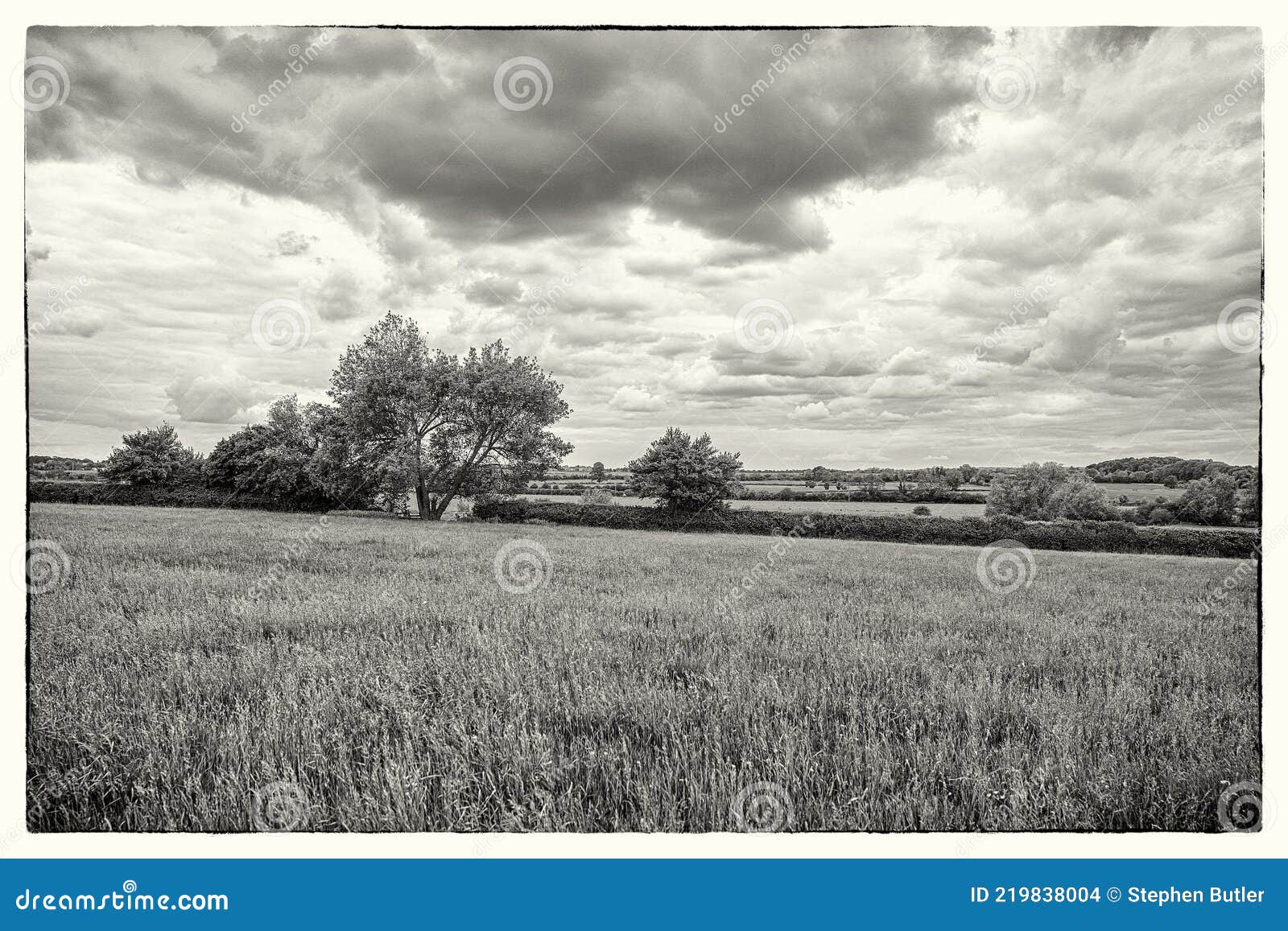Countryside Landscape in Black and White of Dramatic Clouds Stock Photo ...