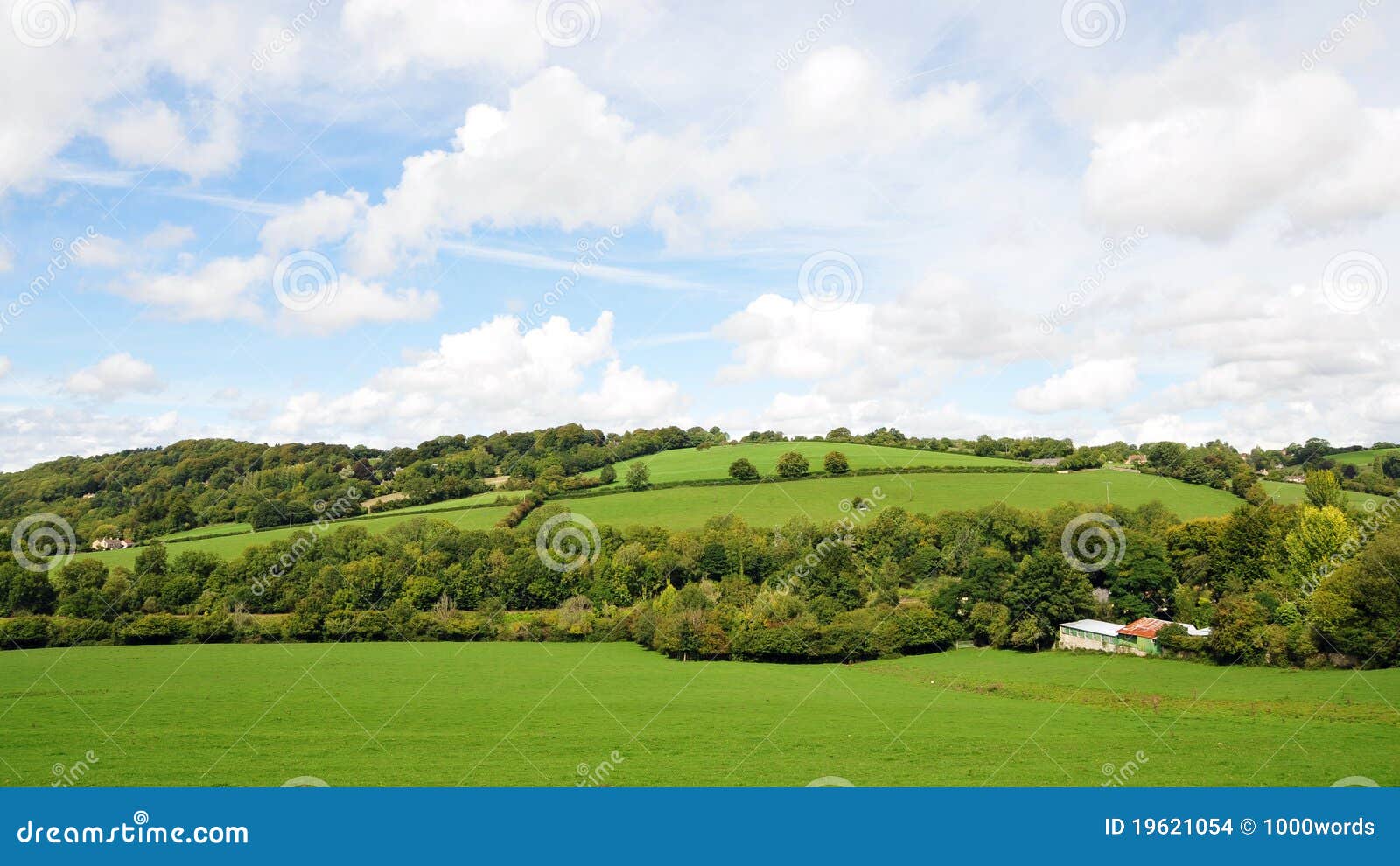 Countryside Landscape of Green Fields Stock Photo - Image of grassland ...