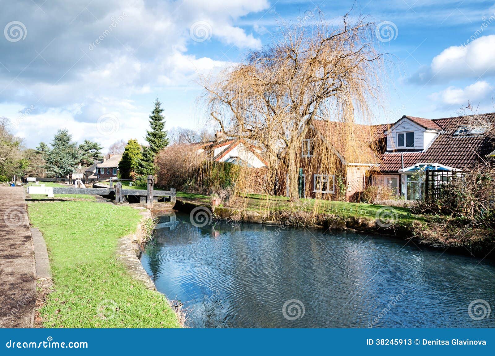 Countryside Landscape with River Stock Image - Image of english ...