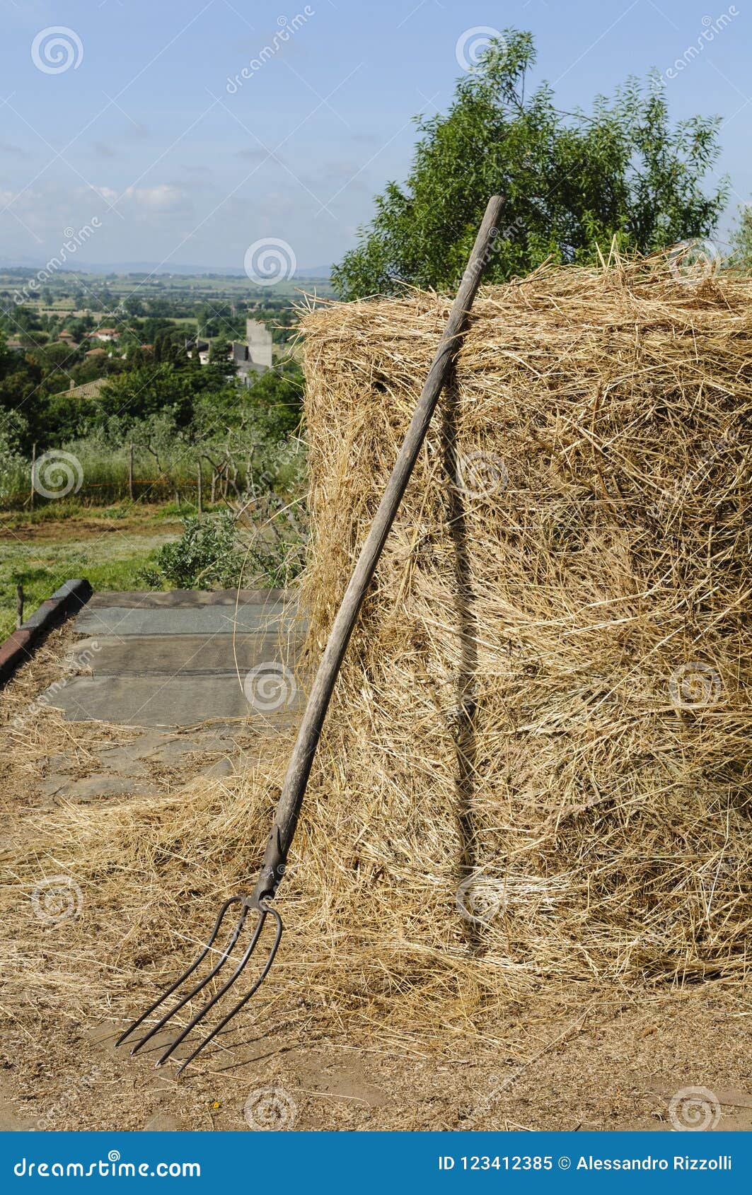Countryside: Pitchfork and Haystack Stock Image - Image of harvest ...