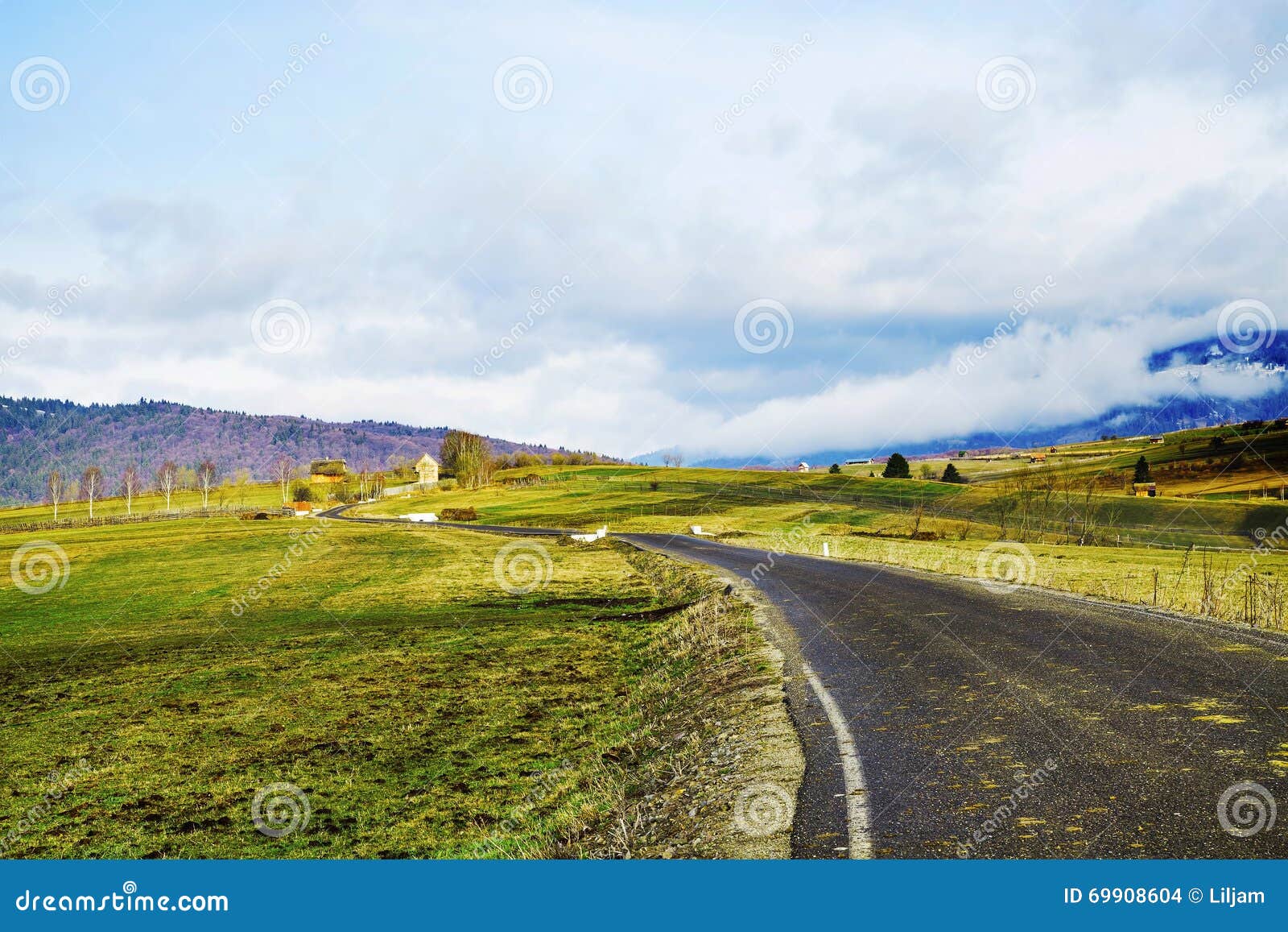 Countryside Road and Meadows after Rain Stock Photo - Image of field ...