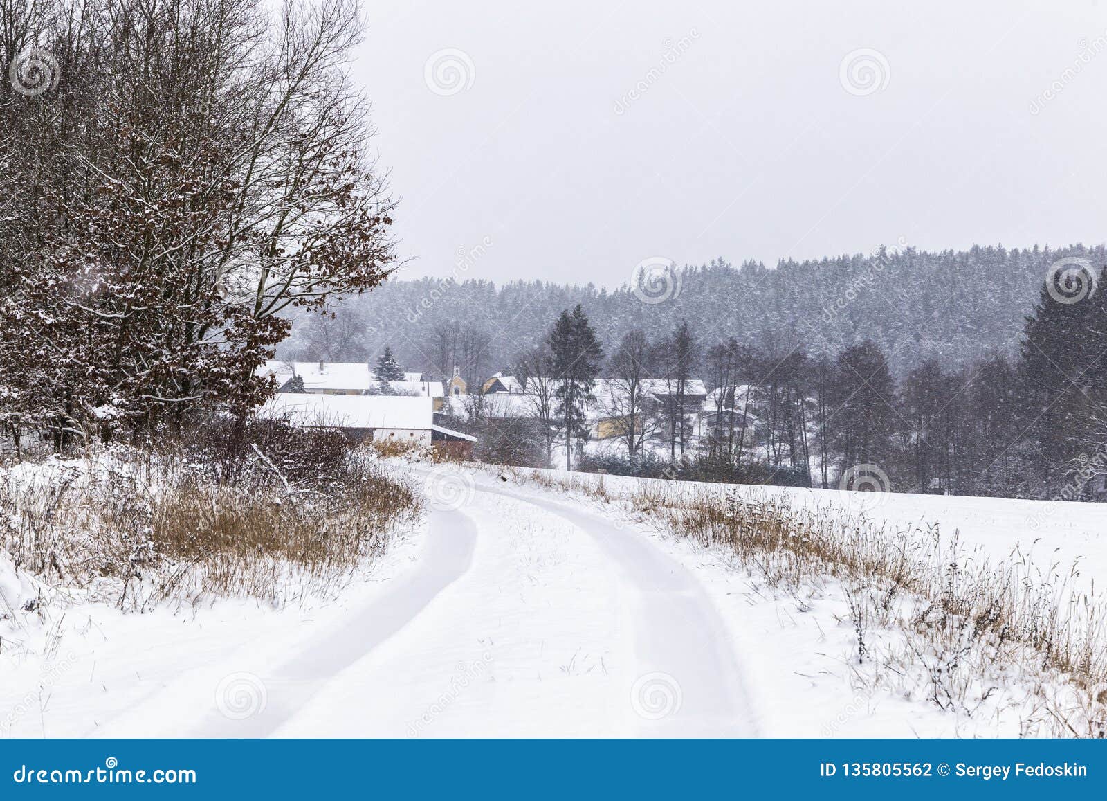 Countryside Road Snow Covered. Czech Countryside Stock Photo - Image of ...