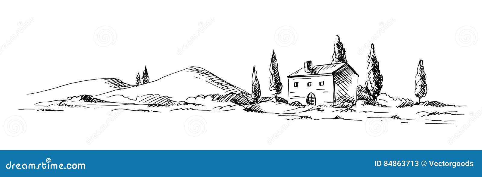 Countryside sketch stock vector. Illustration of drawing - 84863713
