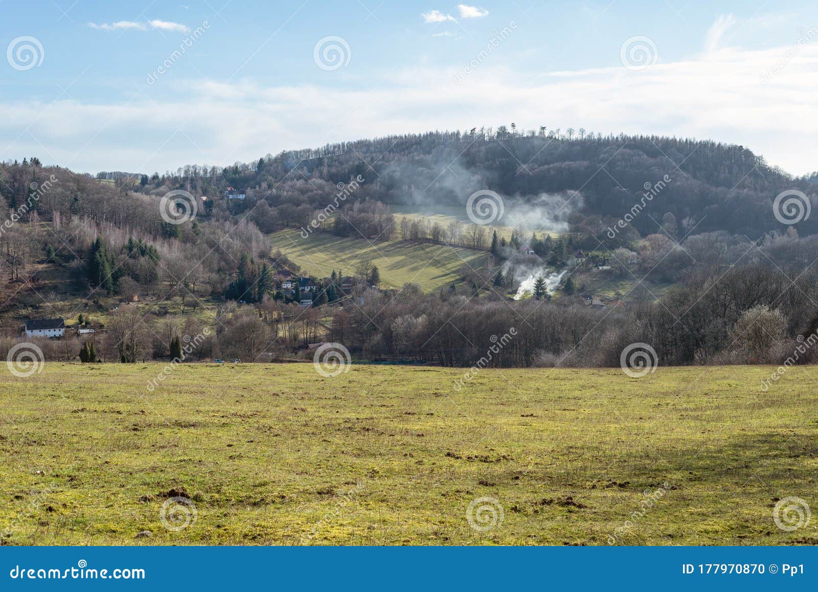 Countryside Smoke Landscape Fire Hidden in Forest Stock Photo - Image ...