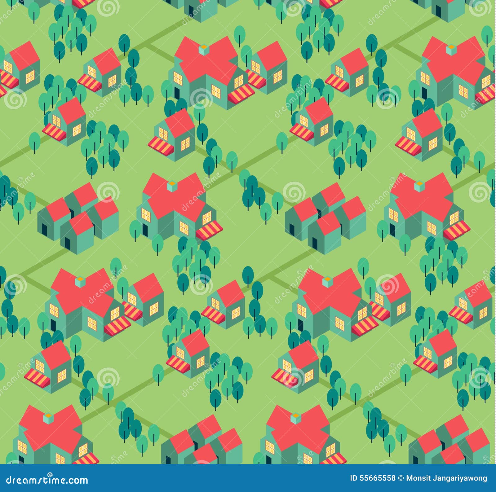 Countryside Town Seamless Pattern Vector Illustration Stock Vector ...