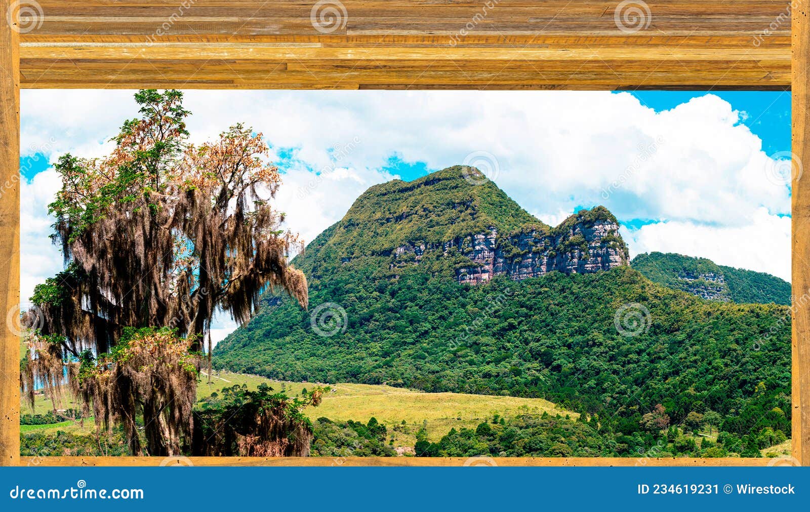 Countryside View through the Open Window Stock Image - Image of wooden ...