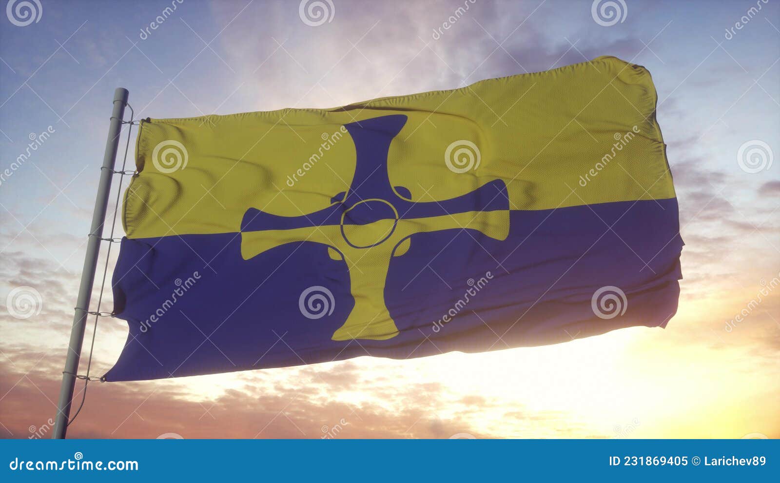 County Durham Flag, England, Waving In The Wind, Sky And Sun Background ...