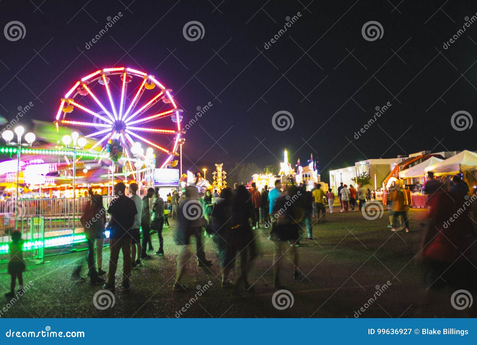 County Fair at Night with Ferris Wheel Editorial Photography - Image of ...