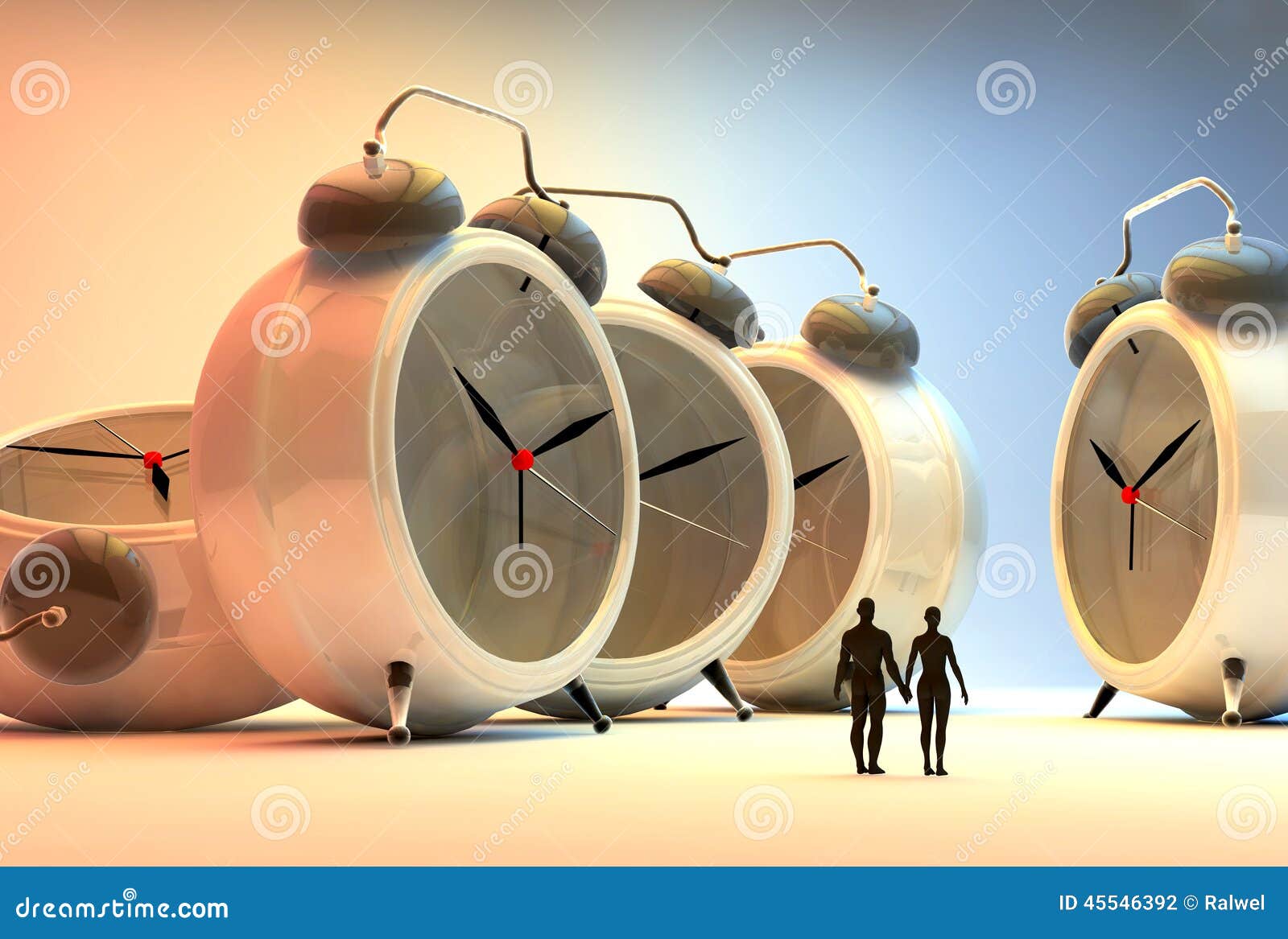 Couple and alarm clocks stock illustration. Illustration of leadership ...