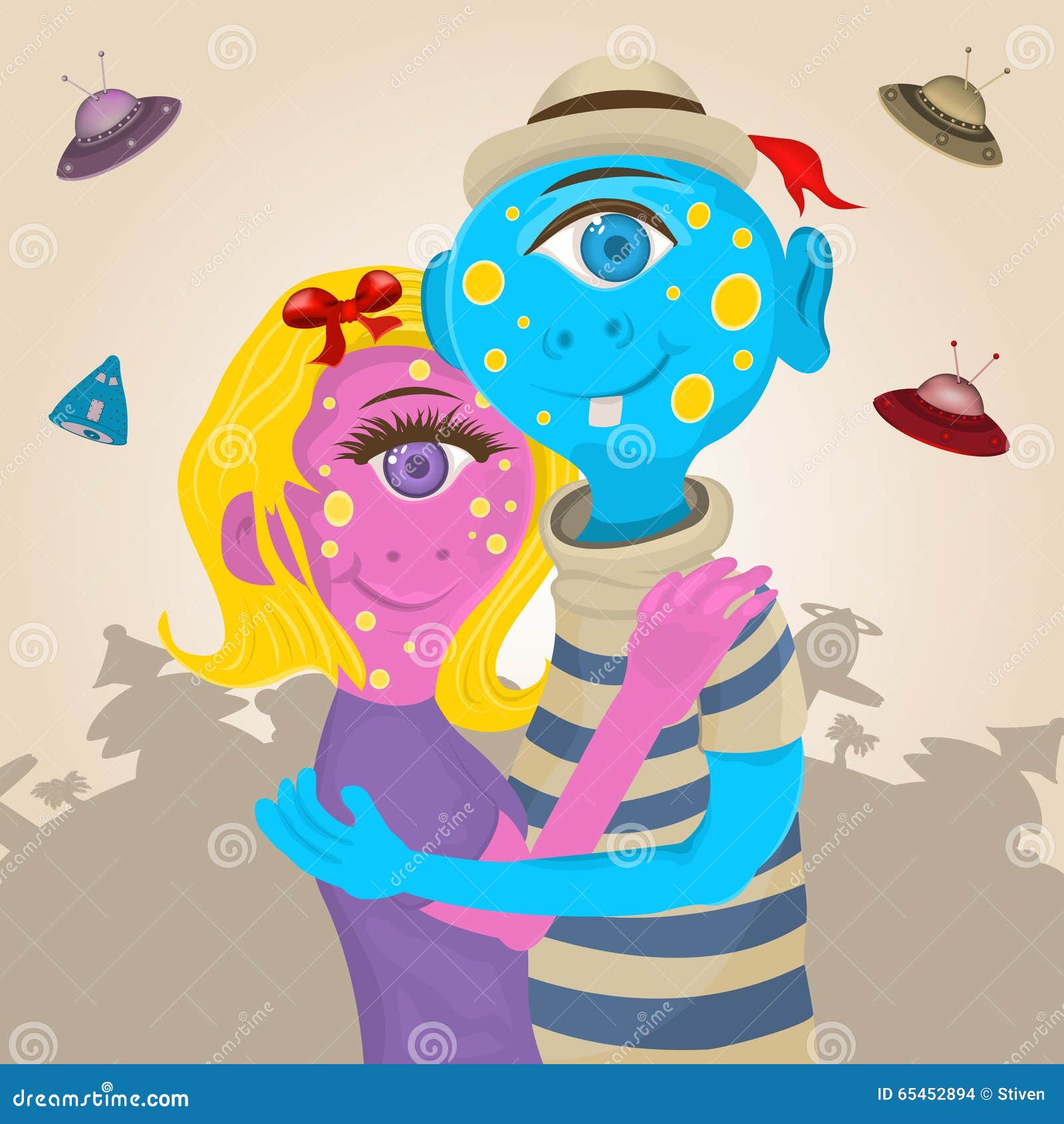 Couple Aliens Hugginng Together Stock Vector - Illustration of female ...
