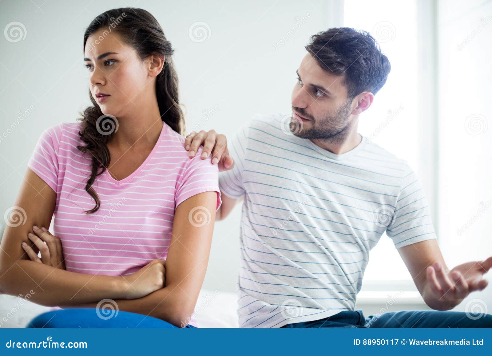 Couple Arguing with Each Other in Bedroom Stock Image - Image of couple ...