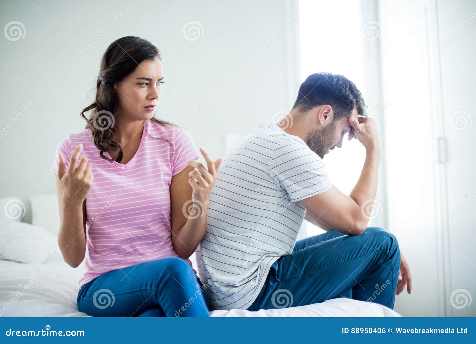 Couple Arguing with Each Other in Bedroom Stock Photo - Image of ...