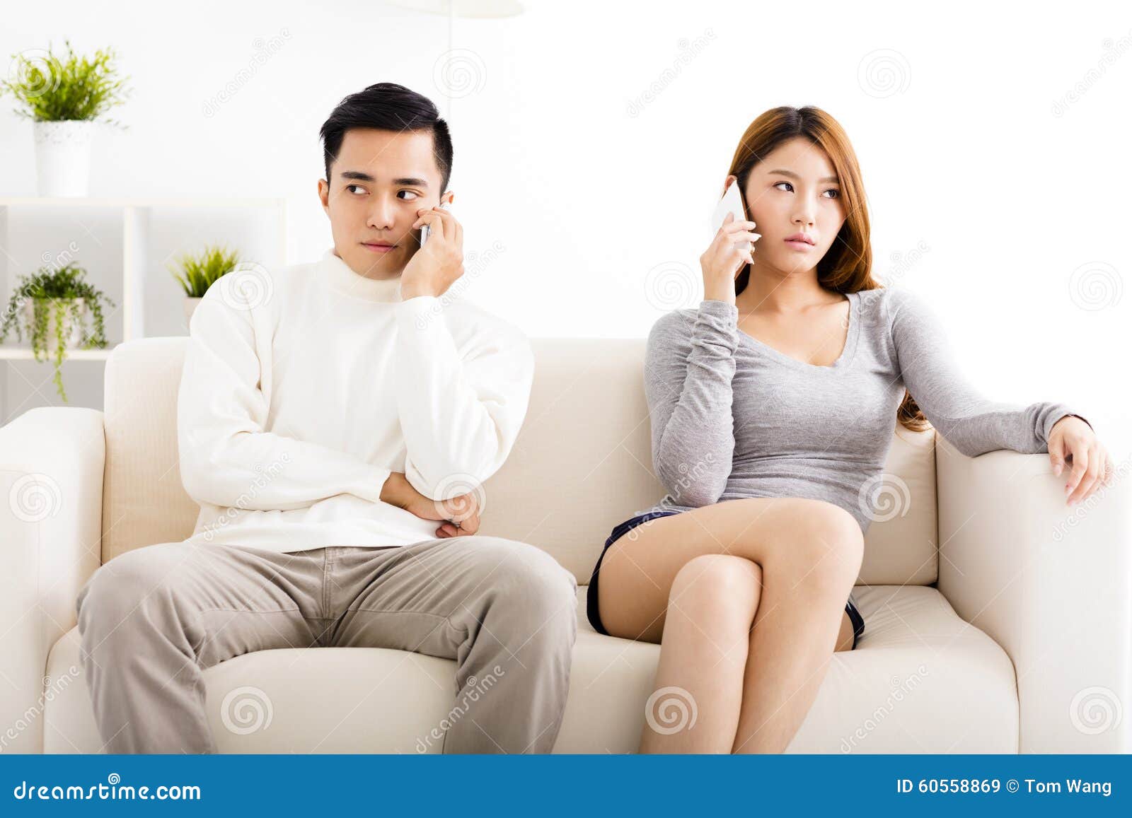 Couple Arguing on the Mobile Phones Stock Image - Image of married ...