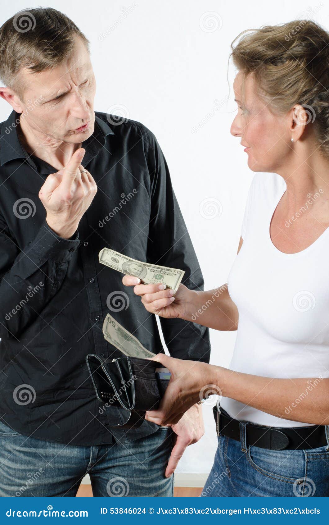 Couple Arguing about Money in Wallet Stock Photo - Image of argueing ...