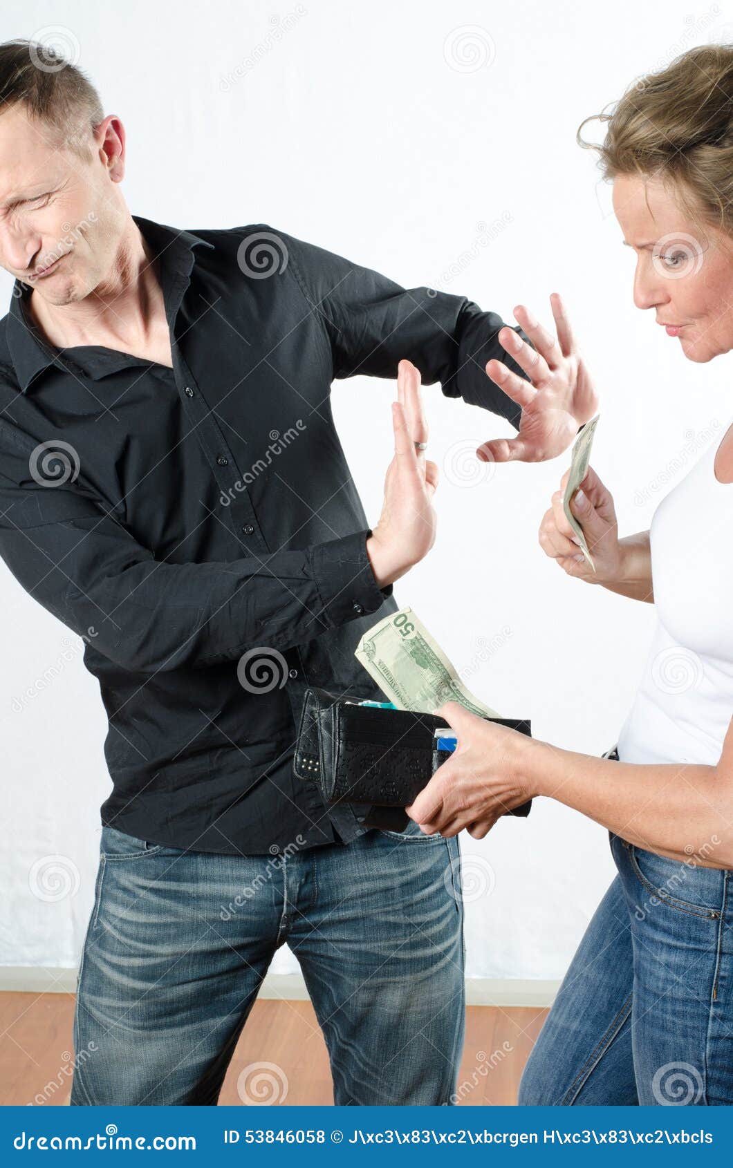 Couple Arguing about Money in Wallet and Pocket Stock Photo - Image of ...