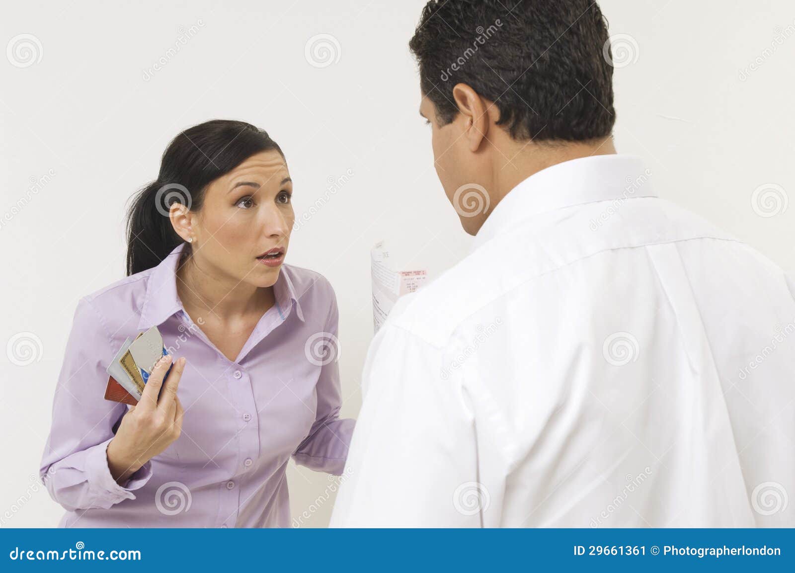 Couple Arguing Over Credit Cards and Documents Stock Image - Image of ...