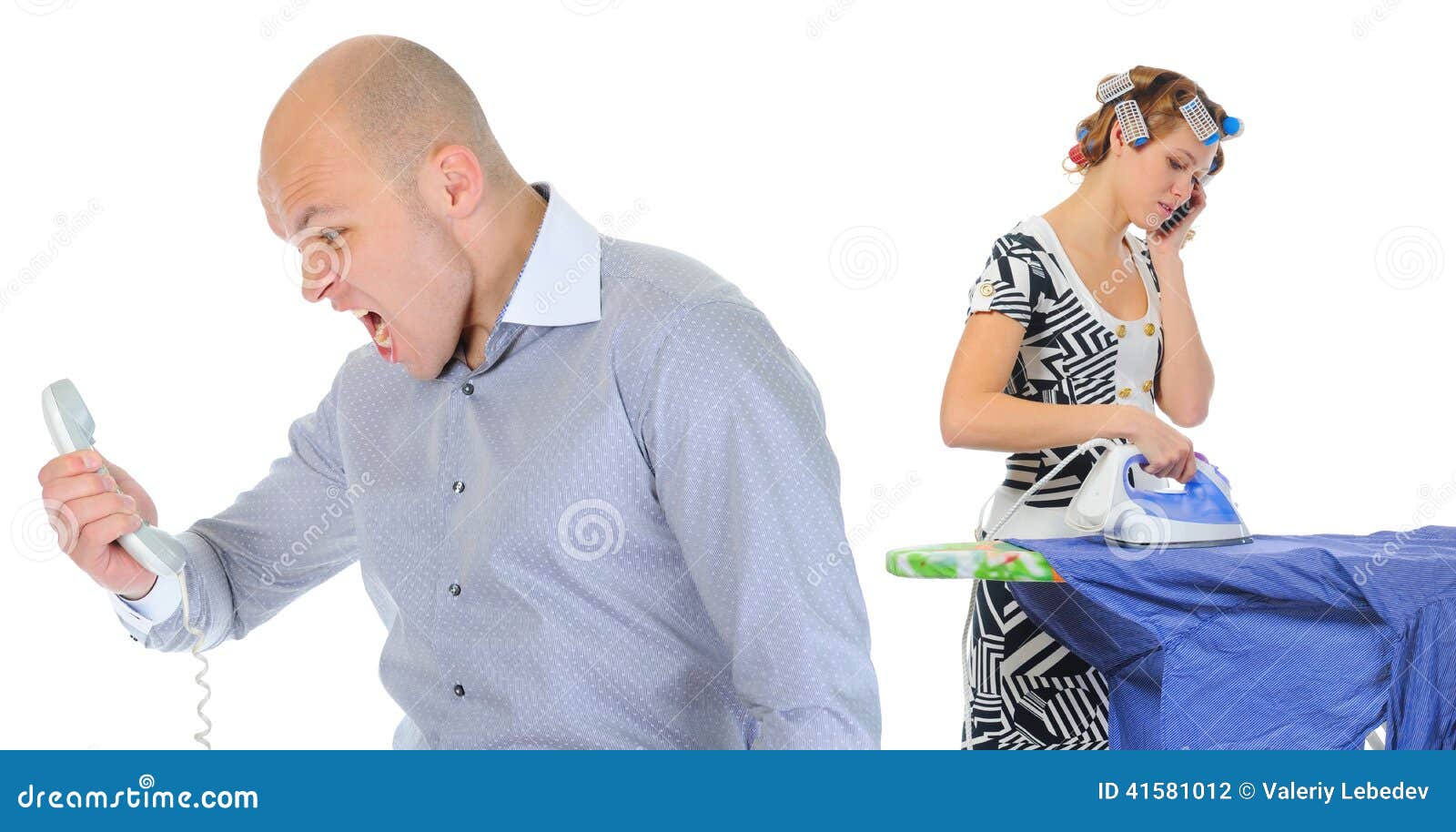 Couple is Arguing while Talking Over the Telephone Stock Photo - Image ...