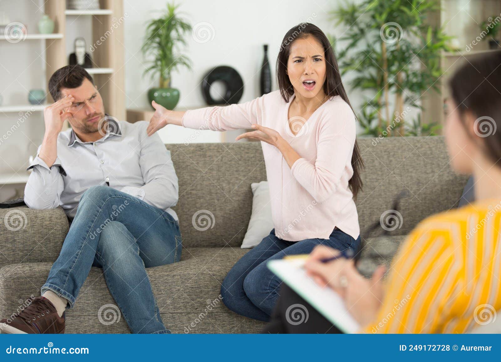 Couple Arguing during Therapy Session with Psychologist Stock Photo ...