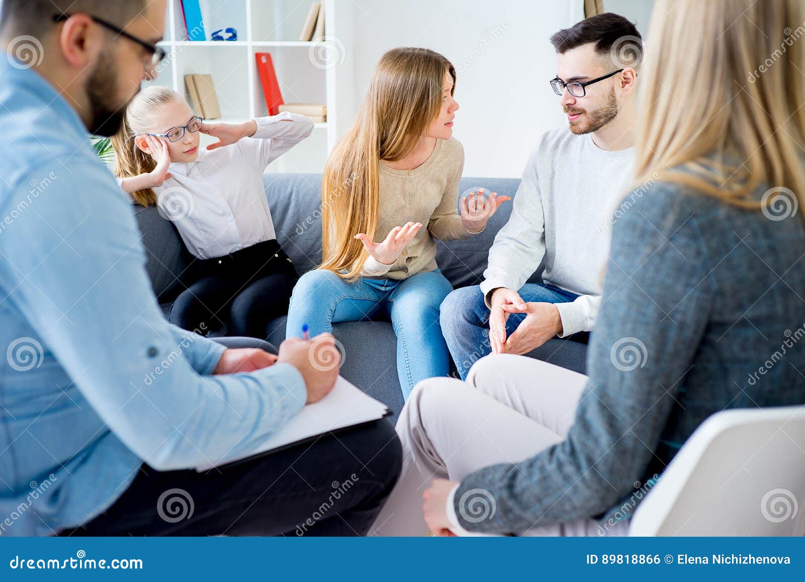 Couple Arguing at Therapy Session in Therapists Office Stock Photo ...