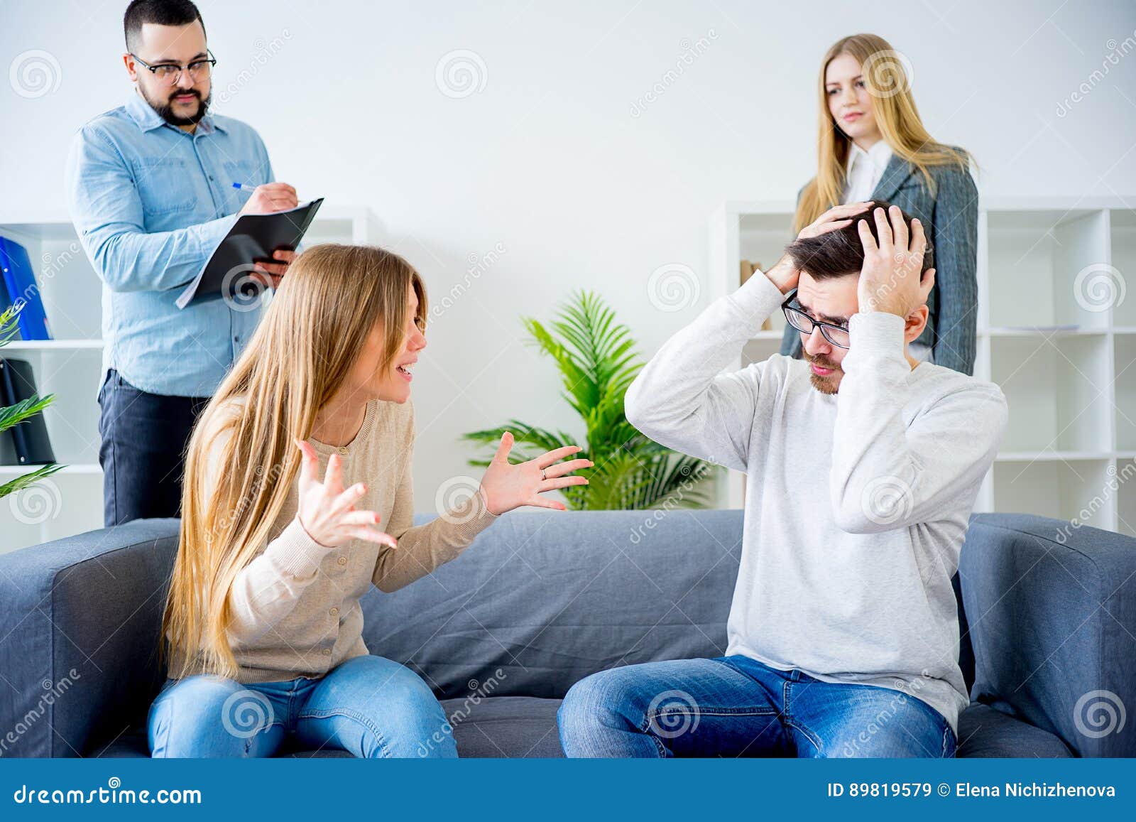 Couple Arguing at Therapy Session in Therapists Office Stock Image ...