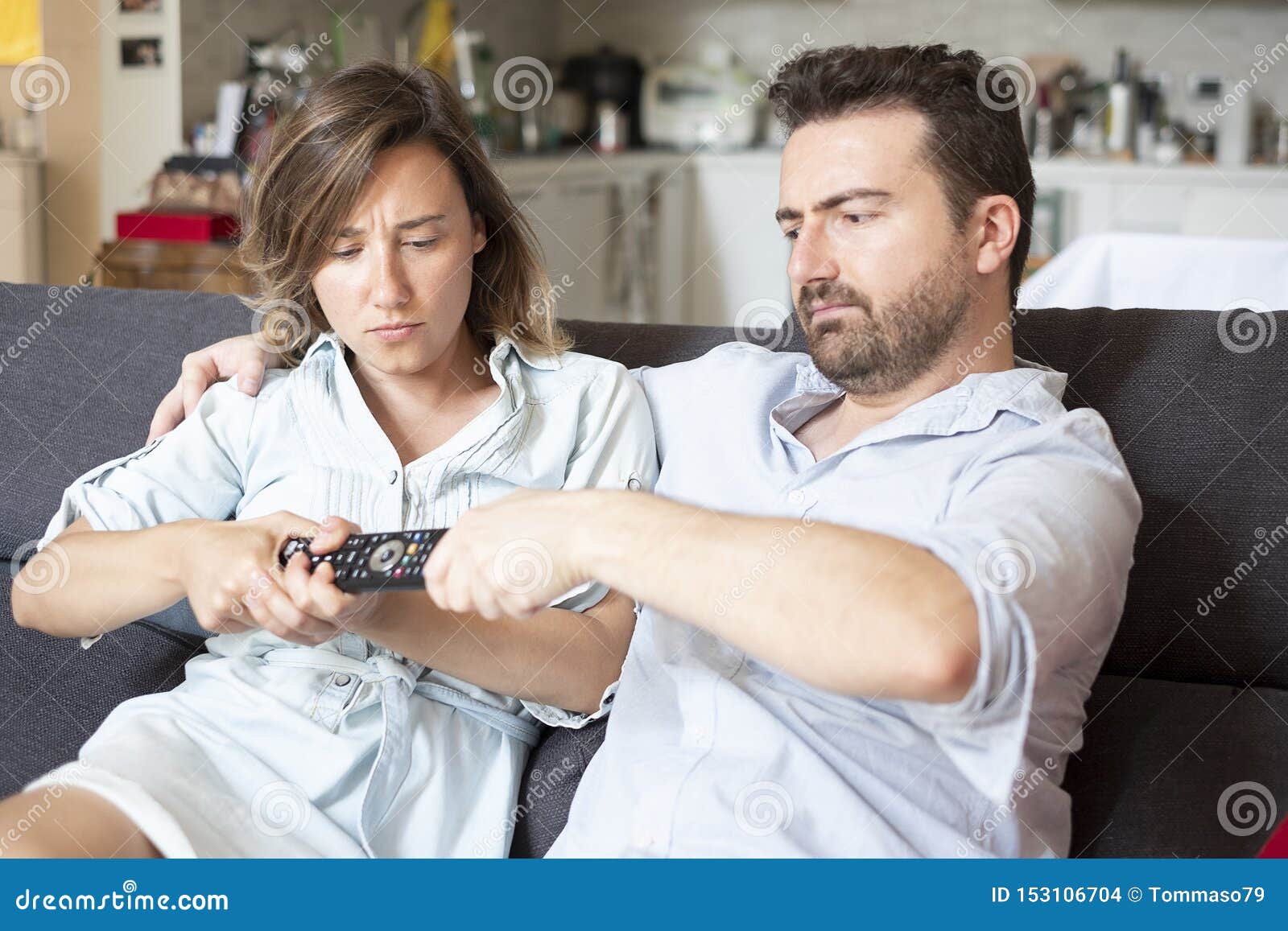 Couple Arguing and Watching Television at Home Stock Photo - Image of ...