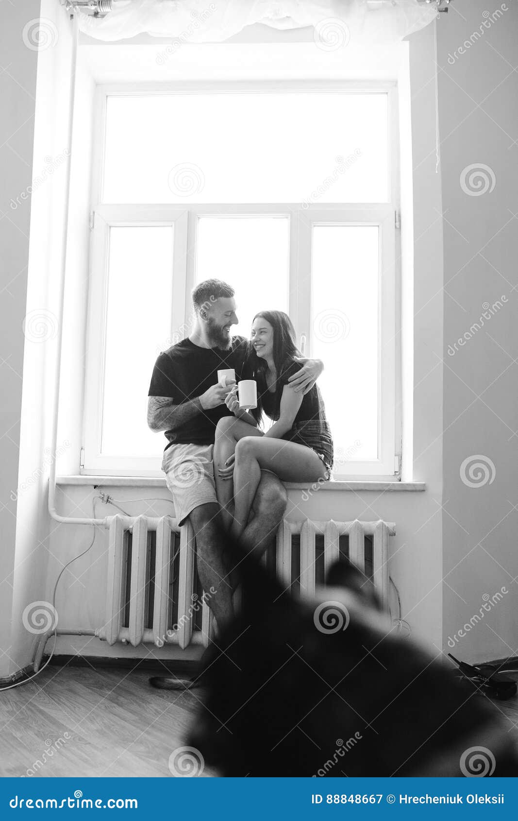 Couple on the Background of a Window Stock Image - Image of adult ...