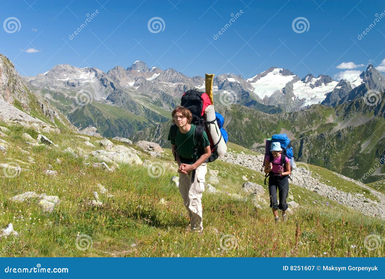 Couple of Backpacker in Mountains Stock Image - Image of tourism, park ...