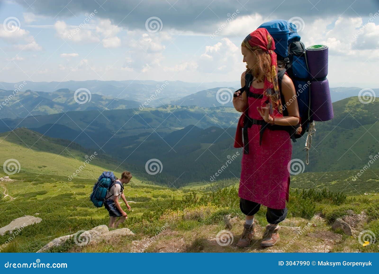 Couple of backpackers stock photo. Image of action, mountains - 3047990