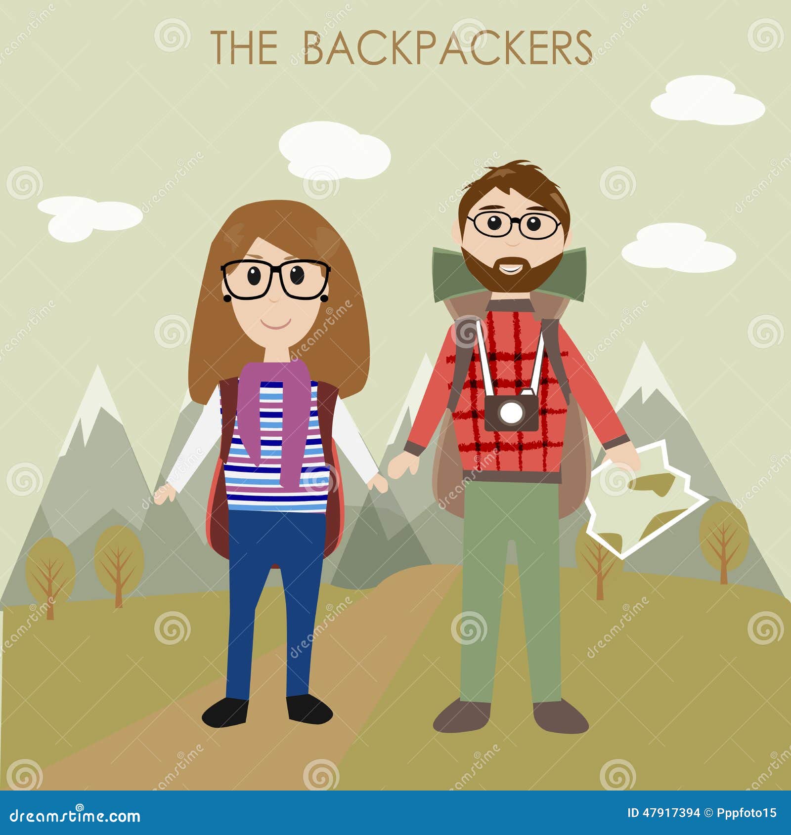 The couple backpackers stock vector. Illustration of cartoon - 47917394