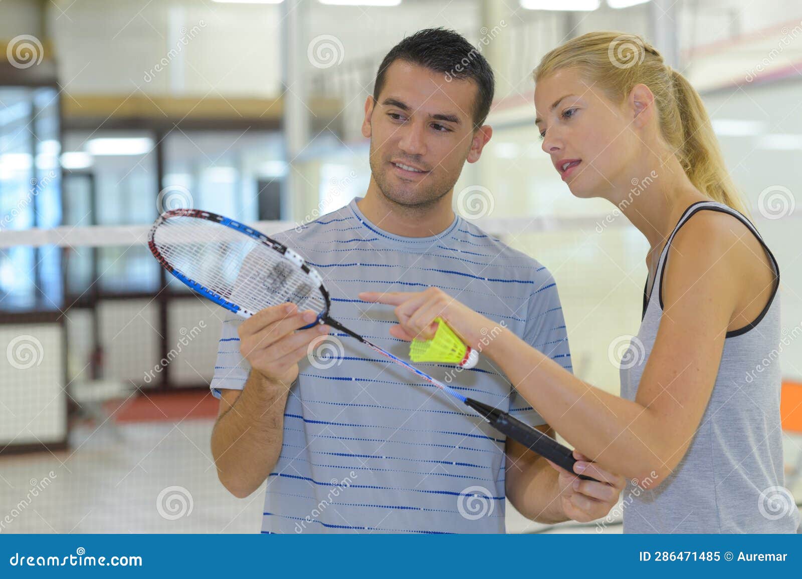 Couple with Badminton Rackets in Hands Stock Image - Image of playing ...