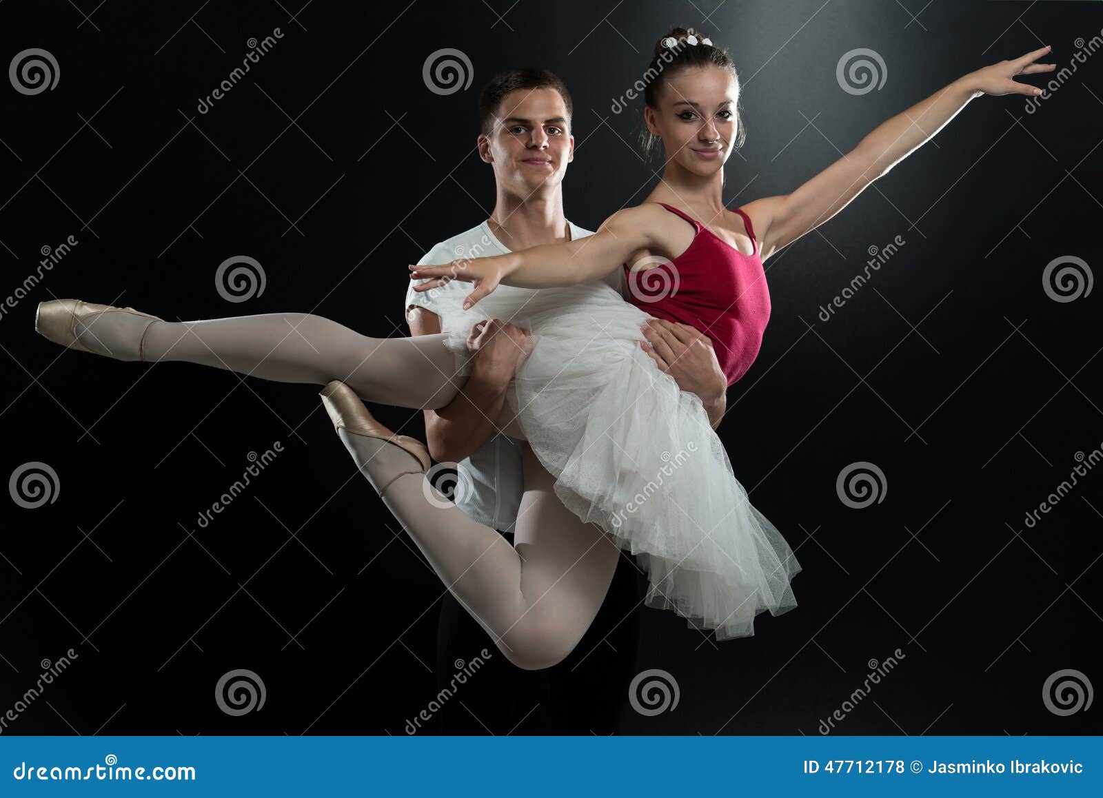 Couple Ballerina Ballet Dancer Dancing on Black Background Stock Photo ...