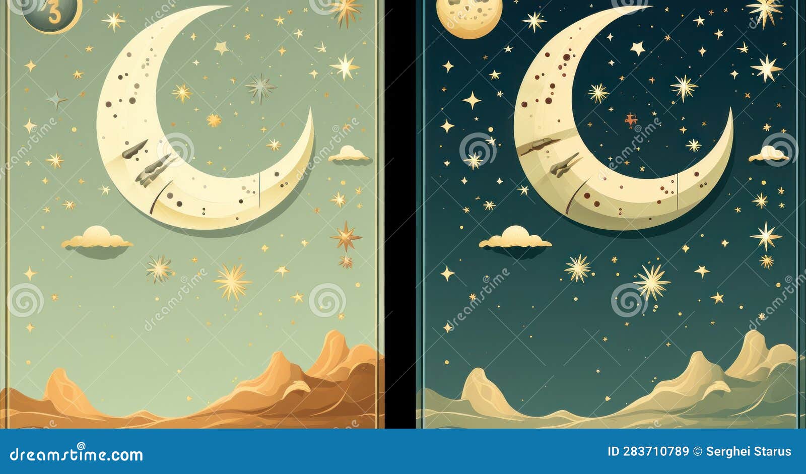 A Couple of Banners with a Moon and Stars. Generative AI Image. Stock ...