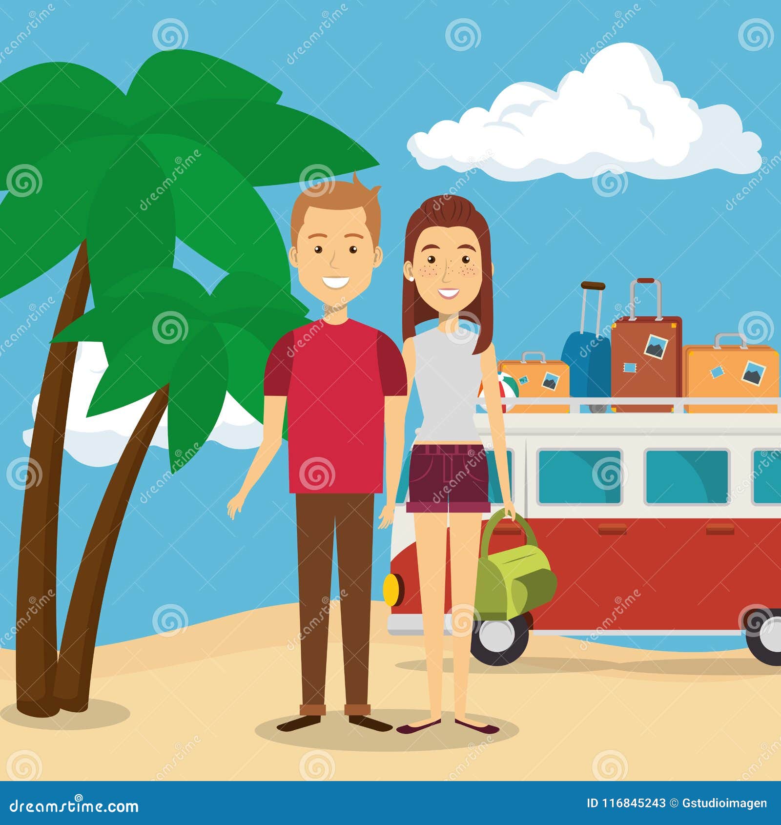 Couple in the Beach Characters Stock Vector - Illustration of clouds ...