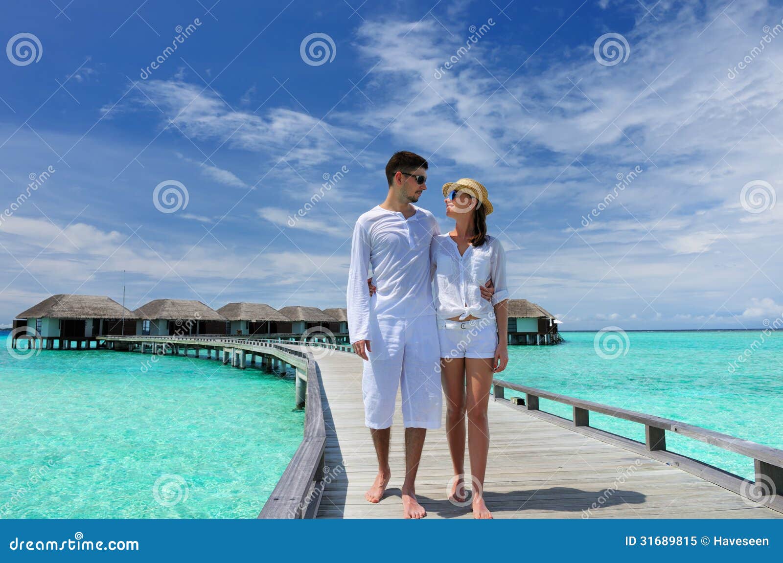 Couple on a Beach Jetty at Maldives Stock Image - Image of nature ...
