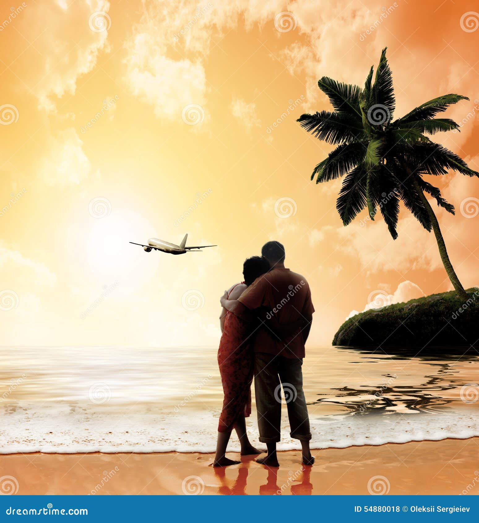 Couple on the Beach at Sunset Stock Photo - Image of idyllic, orange ...