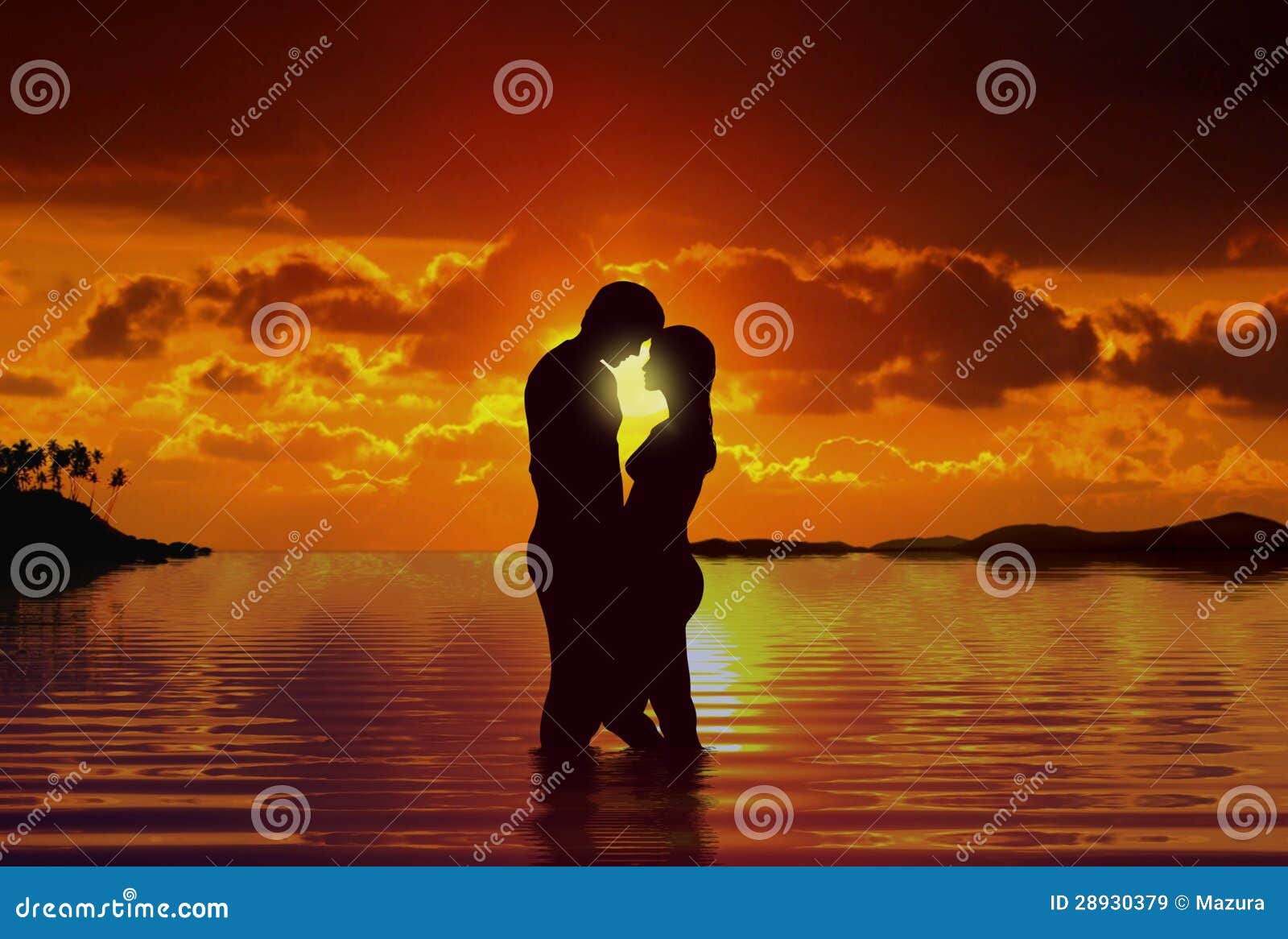 Couple at Beach Under Sunset Stock Illustration - Illustration of beach ...