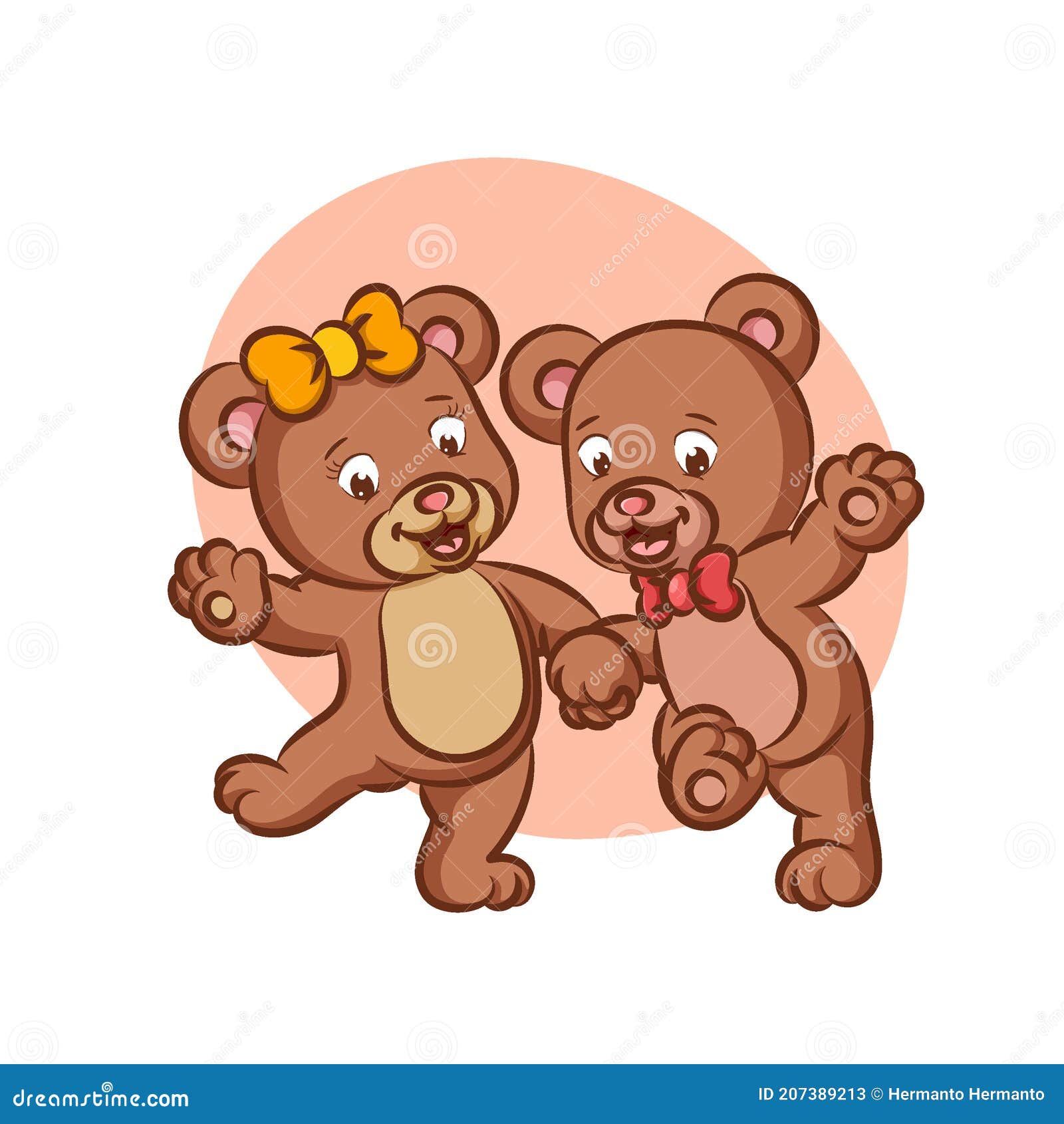 The Couple Bear is Dancing Together with the Happy Face Stock Vector ...