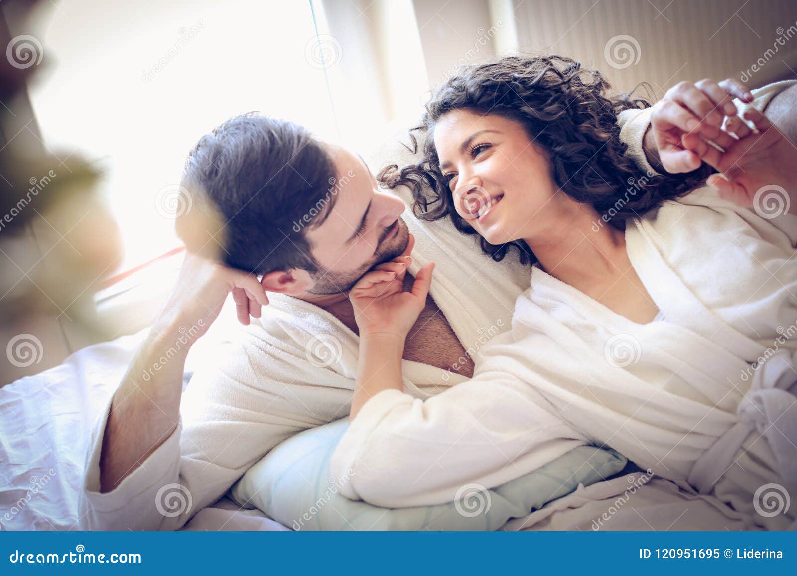 Couple in Bed. Morning Routine Stock Image - Image of gentle, emotion ...