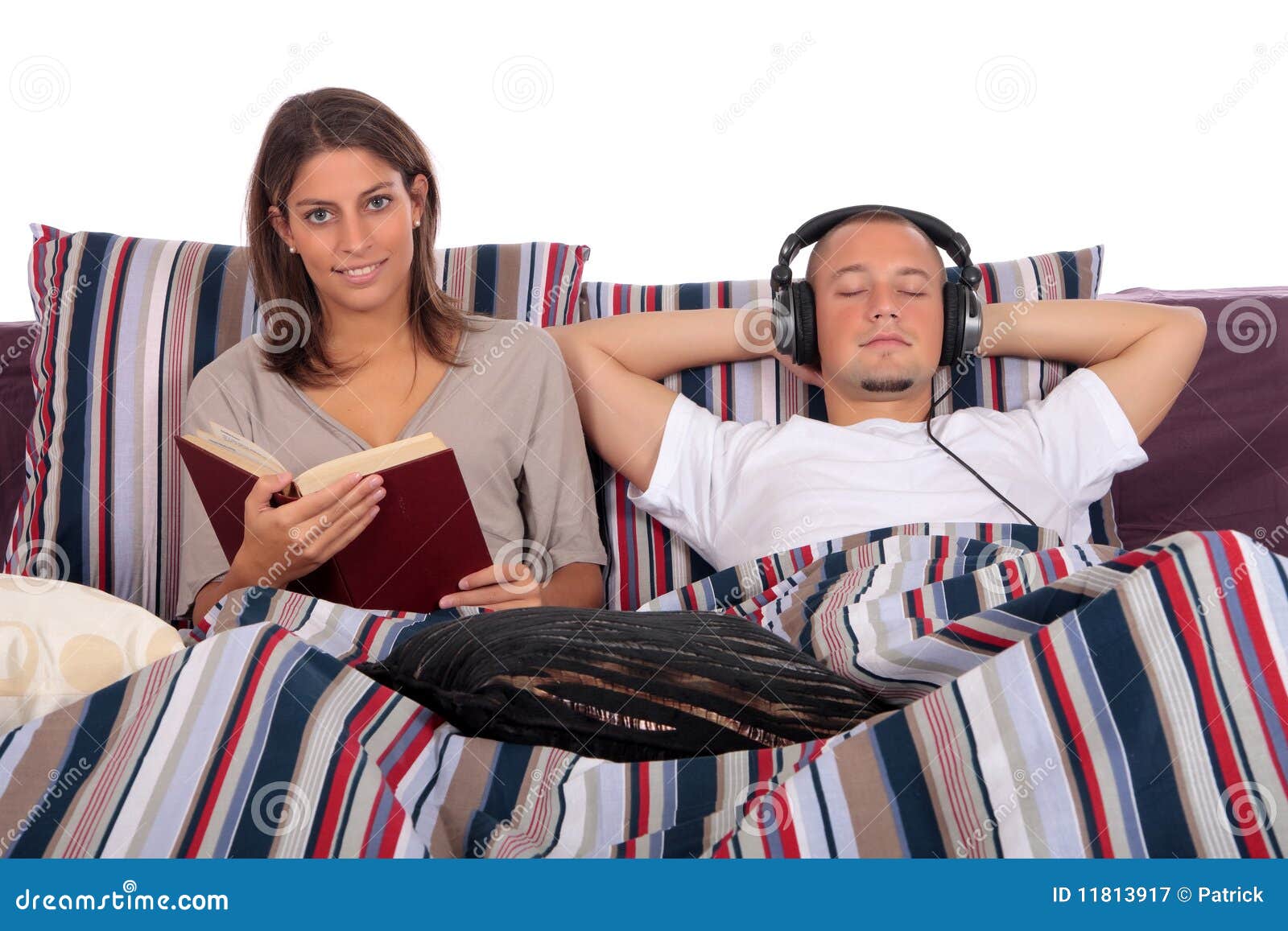 Couple, bedroom grooming stock image. Image of headset - 11813917