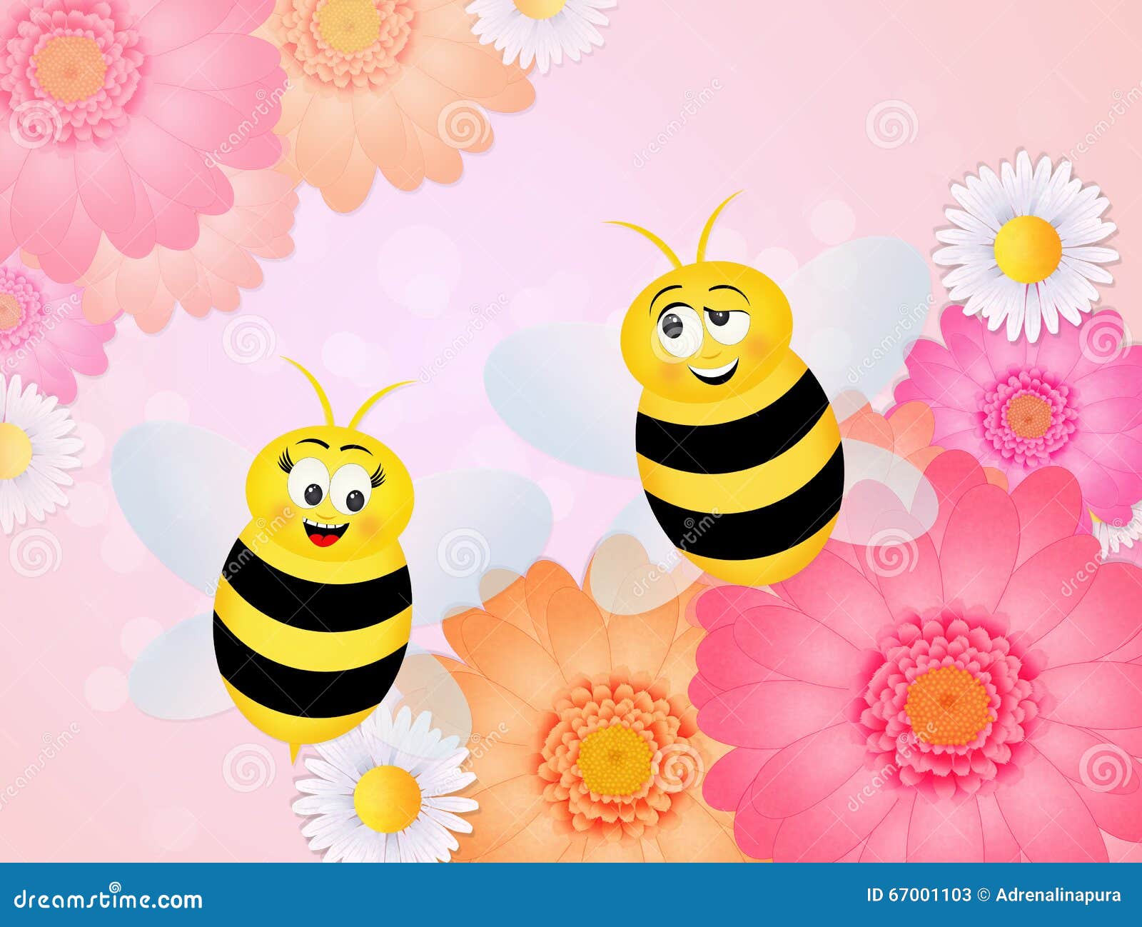 Couple of bees on flowers stock illustration. Illustration of face ...